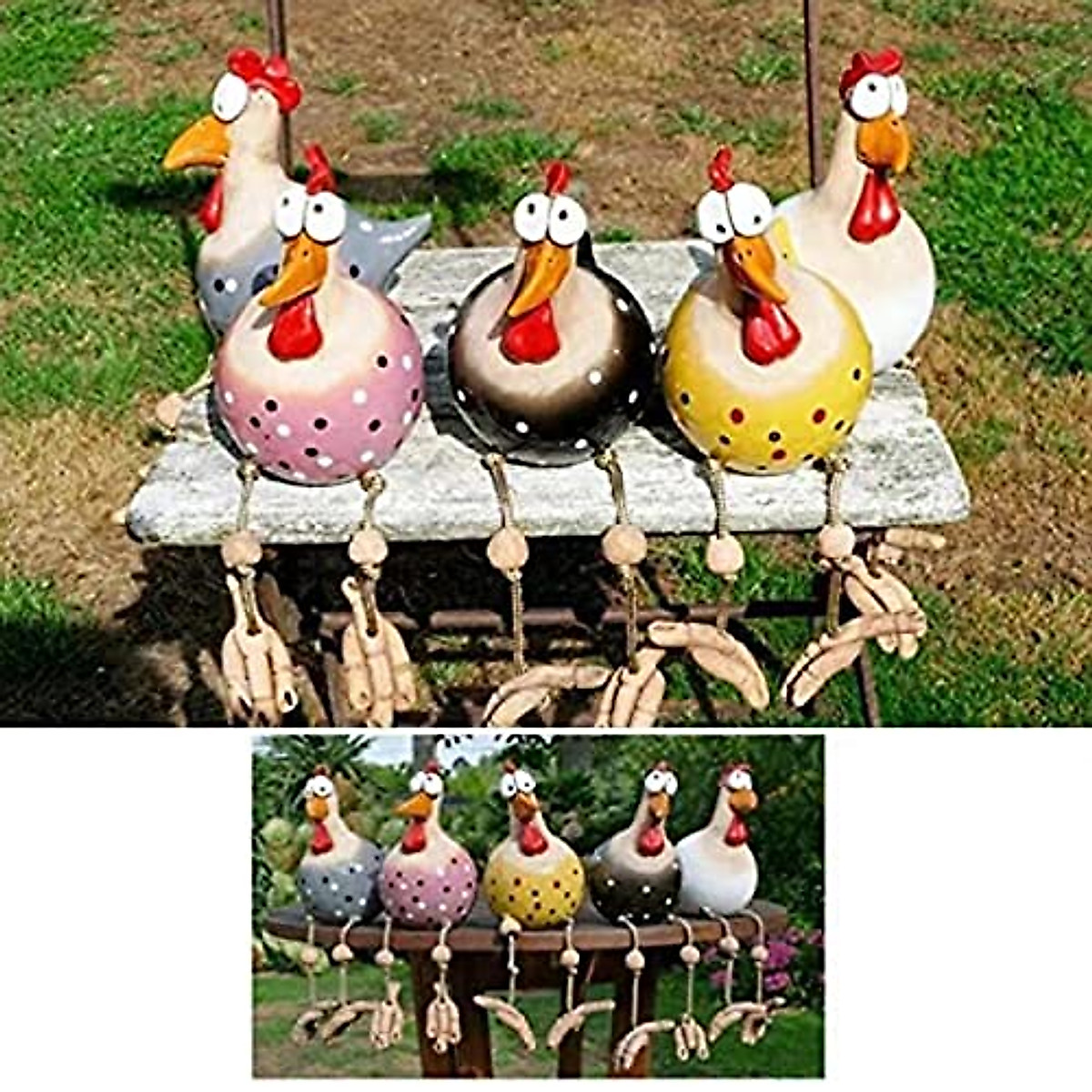 POKSAUAE 5PCS Resin Rooster Outdoor Statues Funny, Waterproof and Does not Fade Suitable Courtyard, Garden, Balcony Decoration