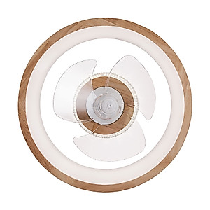 ONEPOINTPOINT Ceiling Fan with Lights 20 Inch Low Profile Flush Mount Round Wood Ceiling Light with Fan 3 Invisible Blades Remote 3 Color Dimming 6 Wind speeds for Bedroom Living Room Log Color