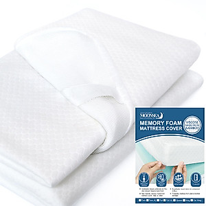Cover for Mattress Topper Full Size, 3-4 Inch Full Memory Foam Cover with Zipper, Viscose Made from Bamboo and 3D Mesh Fabric Backing Latex Mattress Topper Removable Cover with Straps