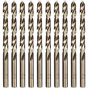 Hymnorq M35 Cobalt Steel 15/64 Inch Dia. x 3.86 Inch Long Twist Drill Bit Set of 10pcs, Jobber Length and Round Shank, Self-Centering 135 Degree Split Point Heat Resistant for Metalworking