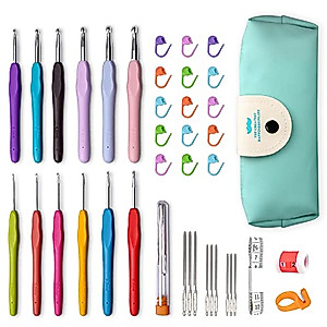 RealPlus Crochet Hooks Set, 12 Sizes Crochet Hooks Set for Arthritic Hands, Ergonomic Soft Grip Handles, Crochet Kit for Beginners, Christmas Gifts for Women, Large Crochet Needle with Blue Case