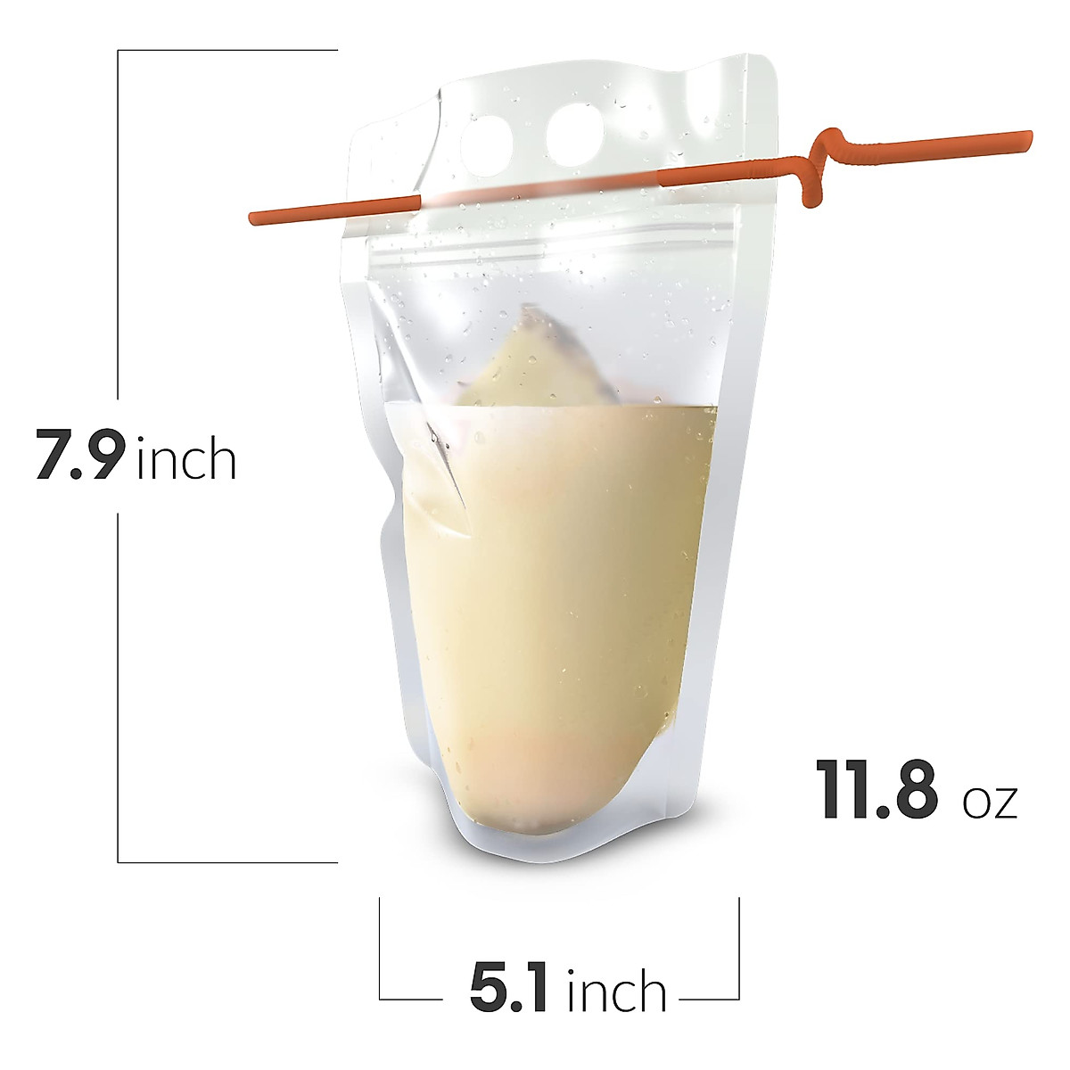 UTILE Clear 100 PCS Drink Pouches 12 oz for Adults and Kids with Individually Wrapped Straws, Reclosable Zipper Smoothie Juice pouches – Hand Held Translucent Bag Funnel Included