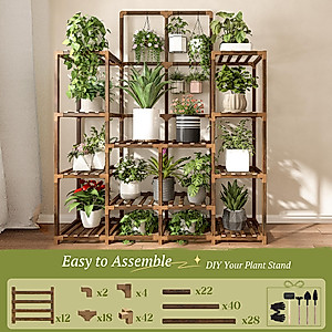 EnHomee Plant Stand Indoor Large Plant Stands Outdoor Wood Tiered Plant Shelf For Multiple Plant, Tall Plant Stand 6 Tiers with 12 Potted Plant Holder Tables Large Plant Rack, 44.9"W x 11.8"D x 62.2"H