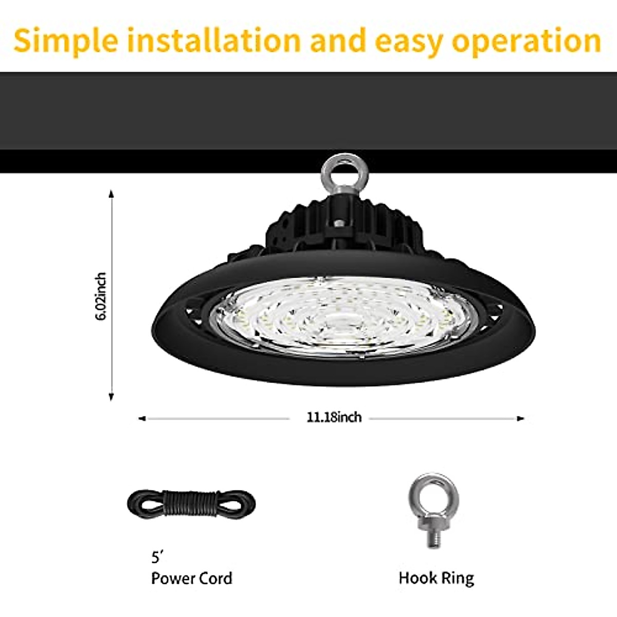 UFOUCUSLLUM UFO LED High Bay Light 100W, 11000lm 6000K Daylight IP65 Waterproof, High Bay LED Lights LED Warehouse Lights for Shop Garage Light Factory Barn LED Light Fixture 400W HID/HPS No Plug