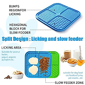 Licking Mat Slow Feeder for Dogs and Cats, Premium Lick Pad with Suction Cups for Dog Anxiety Relief, Slow Feeder Dog Bowls, Bathing, Grooming and Training, 2 Pack (Green and Blue)