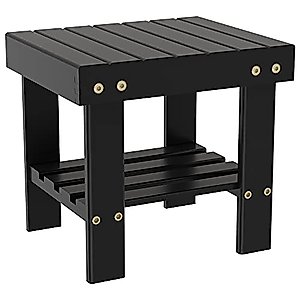 Wooden Step Stool for Kids Adults Small Wood Shower Foot Rest Stool Shaving Legs Potty Stool for Bathroom Sink Bed Kitchen (Black, 10.6 x 8.8 x 10 inches)