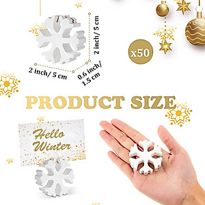 50 Pcs Christmas Snowflake Wooden Place Card Holders Farmhouse Ornament Winter Table Number Rustic Name Card Picture Holders Wood Table Sign Stands for Xmas Holiday Party Wedding Party Supplies