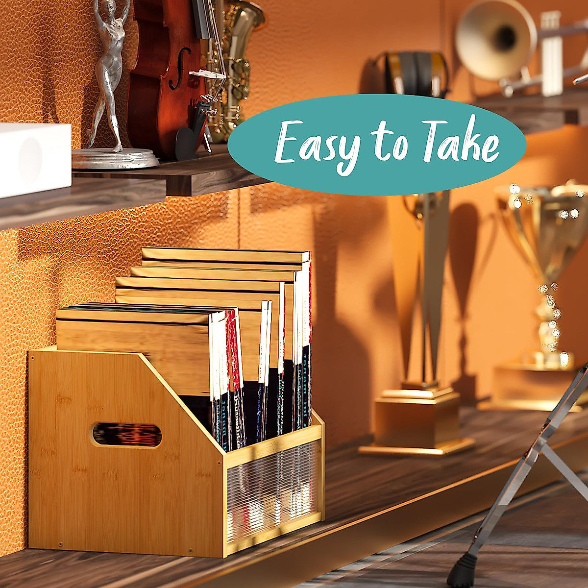 Vriccc Bamboo Vinyl Record Storage Box - Stylish Organizer