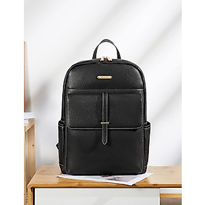 BOSTANTEN Leather Laptop Backpack for Women Large Capacity 15.6 inch Computer Bag Casual College Daypack Travel Bag Black