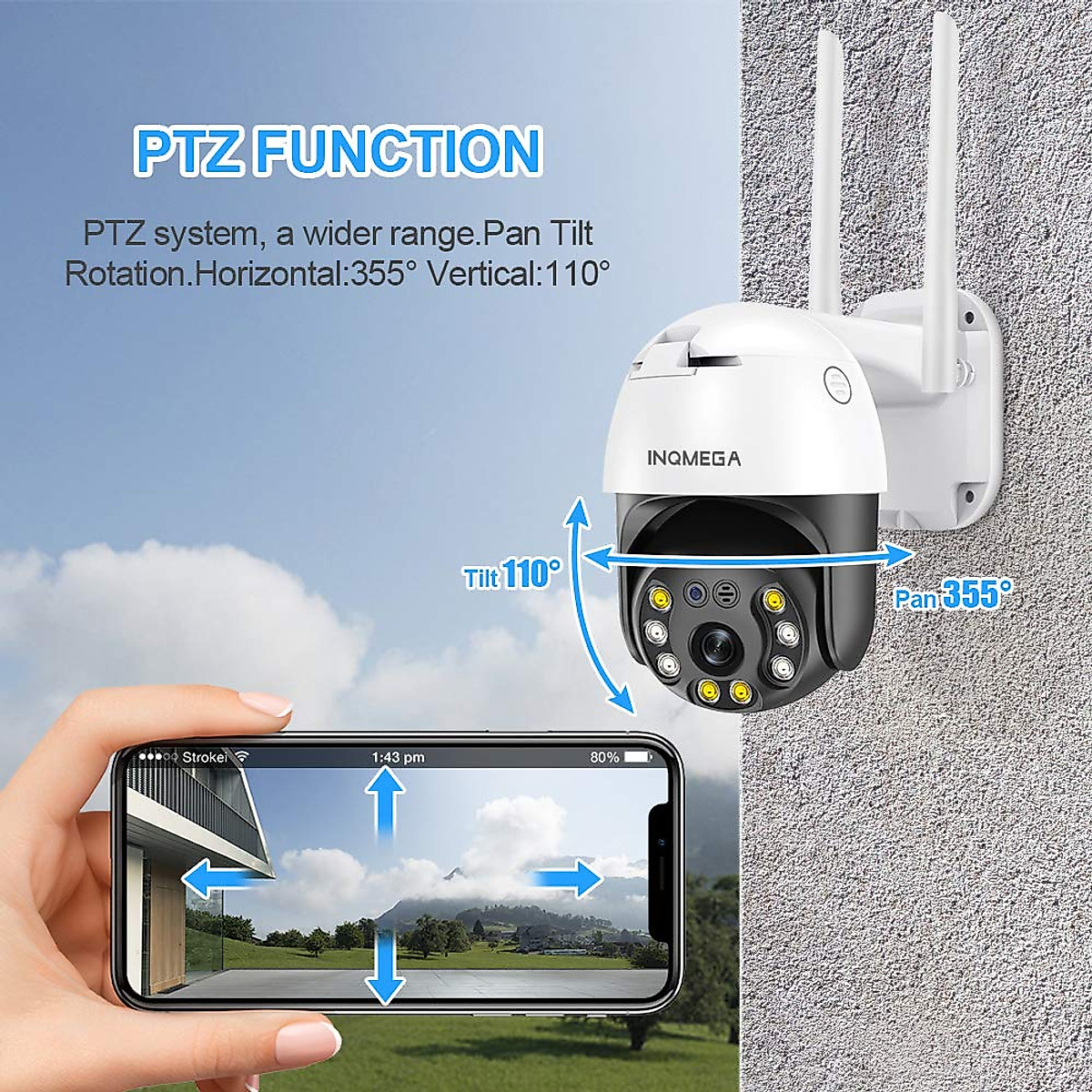 INQMEGAPRO 5MP PTZ WiFi Security Camera Outdoor, 1920P HD Wireless Surveillance Camera, Waterproof IP Camera, 2-Way Audio, Enhanced Night Vision, Motion Detection, ONVIF, SD Card Slot,393-5MP