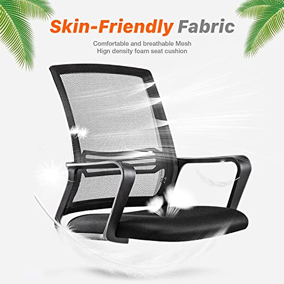 Office Chair - Mid Back Home Office Desk Chairs, Adjustable Height, Breathable Mesh