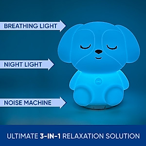 Mindfulness 'Breathing Puppy' | 4-7-8 Guided Visual Meditation Breathing Light | 3 in 1 Device with Night Light & Noise Machine for ADHD Anxiety Stress Relief Sleep - Gift for Kids Adult Women Men