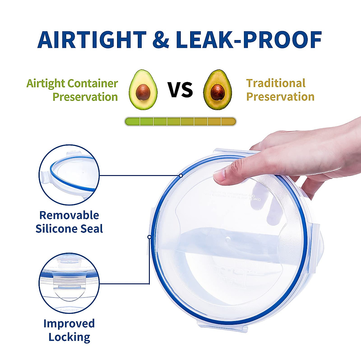 KIGI [6 PACK] 42.3OZ/10.1OZ/20.3OZ Square Plastic Food Storage Containers and Round Nested Mixing Bowls Set Freeze Meal Prep and Leftovers Container