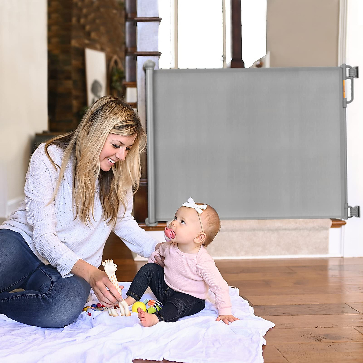 Momcozy Retractable Baby Gate, 33" Tall, Extends up to 55" Wide, Child Safety Baby Gates for Stairs, Doorways, Hallways, Indoor, Outdoor