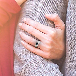 Clara Pucci 1.65ct Round Cut Laser Engraving Halo Natural London Blue Topaz Designer Statement Curved Ring Band Set 18K White Gold Size 4