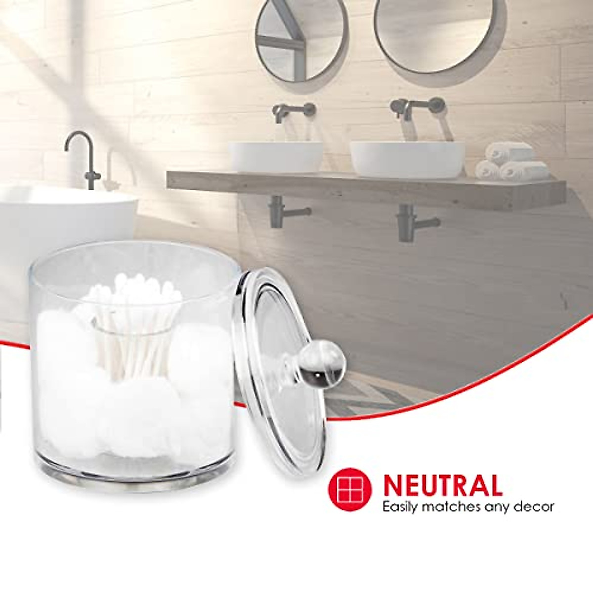 Home Basics Acrylic Cotton Ball and Swab Holder, Q-tip Storage Organizer, Clear