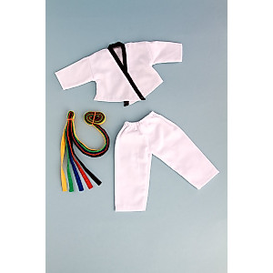 - Yin and Yang - Karate/Tae Kwon Do Outfit Includes Blouse, Pants and 5 Belts - Yellow, Green, Red, Blue and Black - Clothes Fits 18 Inch Doll (Doll Not Included)