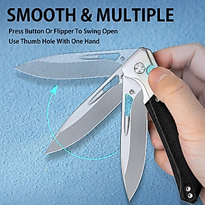 NedFoss ELF II Pocket Knife, 3.28" 14C28N Blade Button Lock EDC Knife with G10 Handle, Flipper Open, Deep Carry Pocket Clip, Lightweight Slim Utility Folding Knives for Men Women