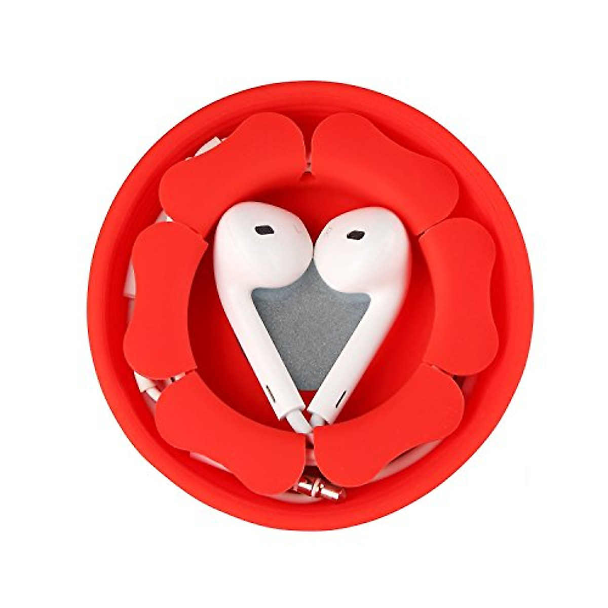 Earbud Case Holder, MAIRUI Earphone Case Wrap Earbuds Nest Tangle Free Silicone Magnetic Organizer (Red)