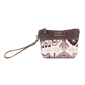 SIXTEASE Women's Fashion Wristlet Small Clutch With Wrist Strap - Vintage Style Zipper Made with Genuine Leather, Upcycled Canvas, Rug, or Hair On - Unique Designs, Hand Stitched - Iris