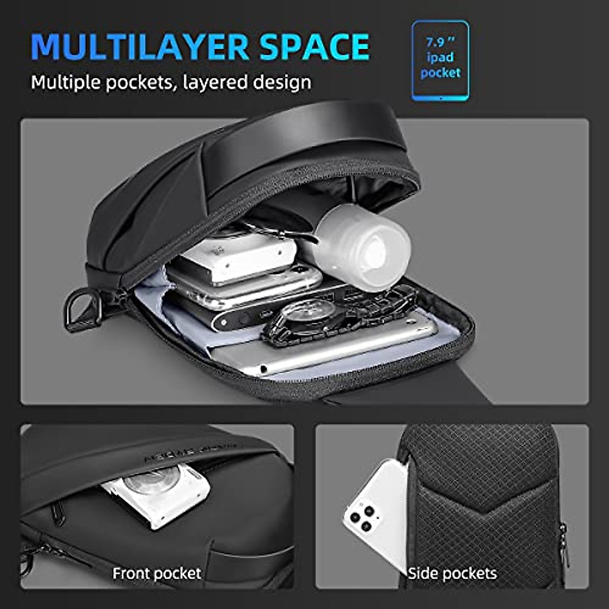 Waterproof backpack for Travel Flight Fits 17.3Inch Laptop&Men’s Crossbody Pack Fanny Pack Compact EDC Sling Bag Large Waist Bag Pack