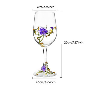 Handmade Enamel Flower Crystal Wine Glasses, Gin Balloon Glasses for Women, Birthday, Valentine Day, Mother's Day, Christmas Gift, Wedding, Party (Purple Lily Cup)