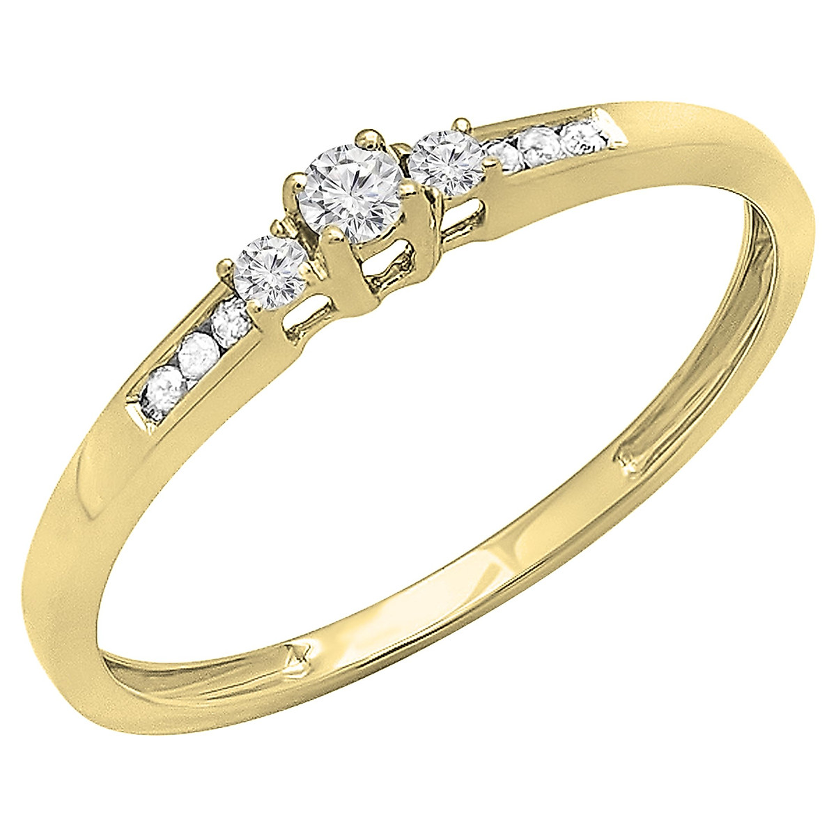 Dazzlingrock Collection 0.13 Carat (ctw) Round White Diamond Ladies Bridal Promise 3 Stone Engagement Ring, 10K Yellow Gold, Size 5.5