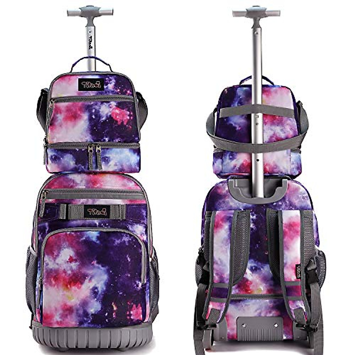 Tilami Rolling Backpack 19 inch with Lunch Bag Wheeled Laptop Backpack, Galaxy Purple