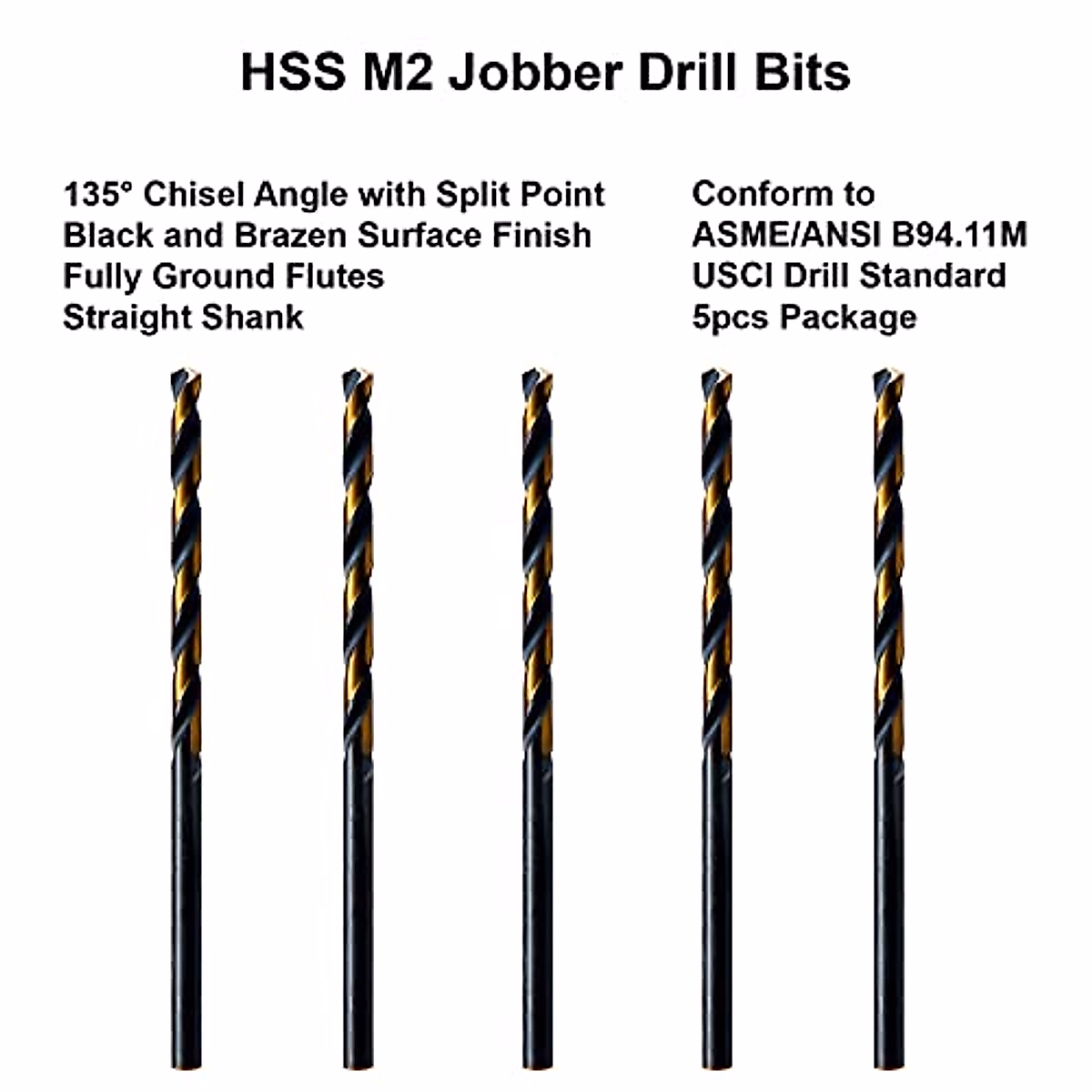 MAXTOOL No.18 5pcs Identical Jobber Length Drills Dia 0.1695" HSS M2 Twist Drill Bits Wire Gauge Gage Numbered Straight Shank Drills; JBN02H10R18P5