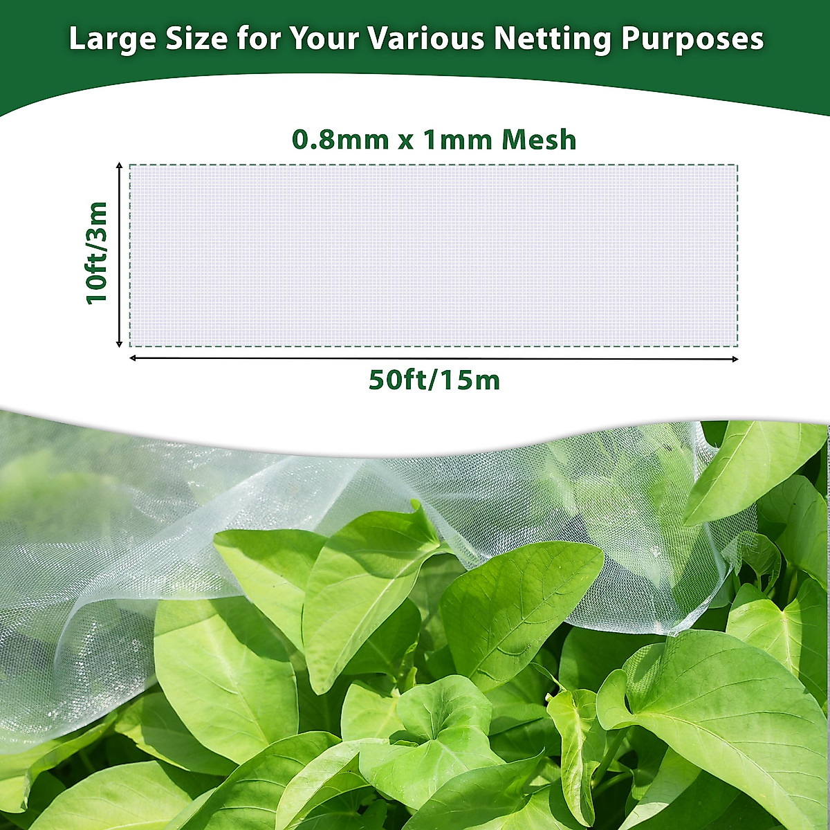 10 * 50FT Thicker Ultra Fine Garden Mesh Netting Pest Barrier, Plant Covers for Outdoor Patio Greenhouse Vegetables Fruit Flower Garden Protection, Row Covers Fabric Screen Insect Bug Bird Netting