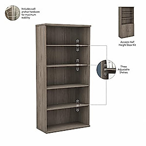 Bush Business Furniture Hybrid Tall 5 Shelf Bookcase in Modern Hickory
