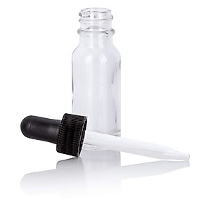 JUVITUS (12 pack) 0.5 oz / 15 ml Clear Glass Bottle with Black Dropper + Funnel