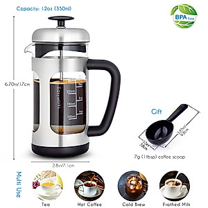 Easyworkz Stainless Steel French Press 12 oz Coffee Tea Maker with Soft Grip Handle