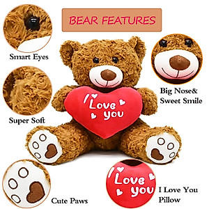 I Love You Teddy Bear, 14 Inch Teddy Bear Stuffed Animal with Red Heart, Plush Valentines Day Bear Gift for Kids, Girlfriend, Boyfriend, Best Friend, Valentines Anniversary Birthday Wedding Gift