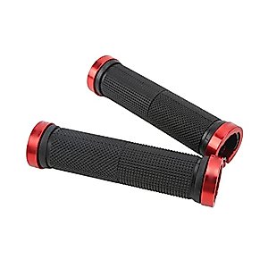 Mountain Bike Handle Bar Cover, Dustproof Bicycle Rubber Handle Bar Grips Aluminum Lock Loop Waterproof for Bike(red)