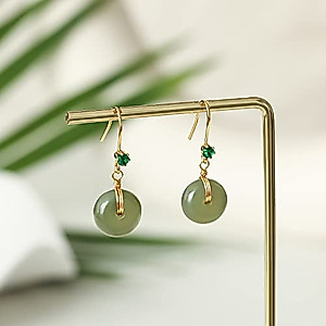 Jade Green Donut Earrings Gold for Women Zirconia Dangle Drop Hoop Earrings Good Luck Jewelry Birthday Gift