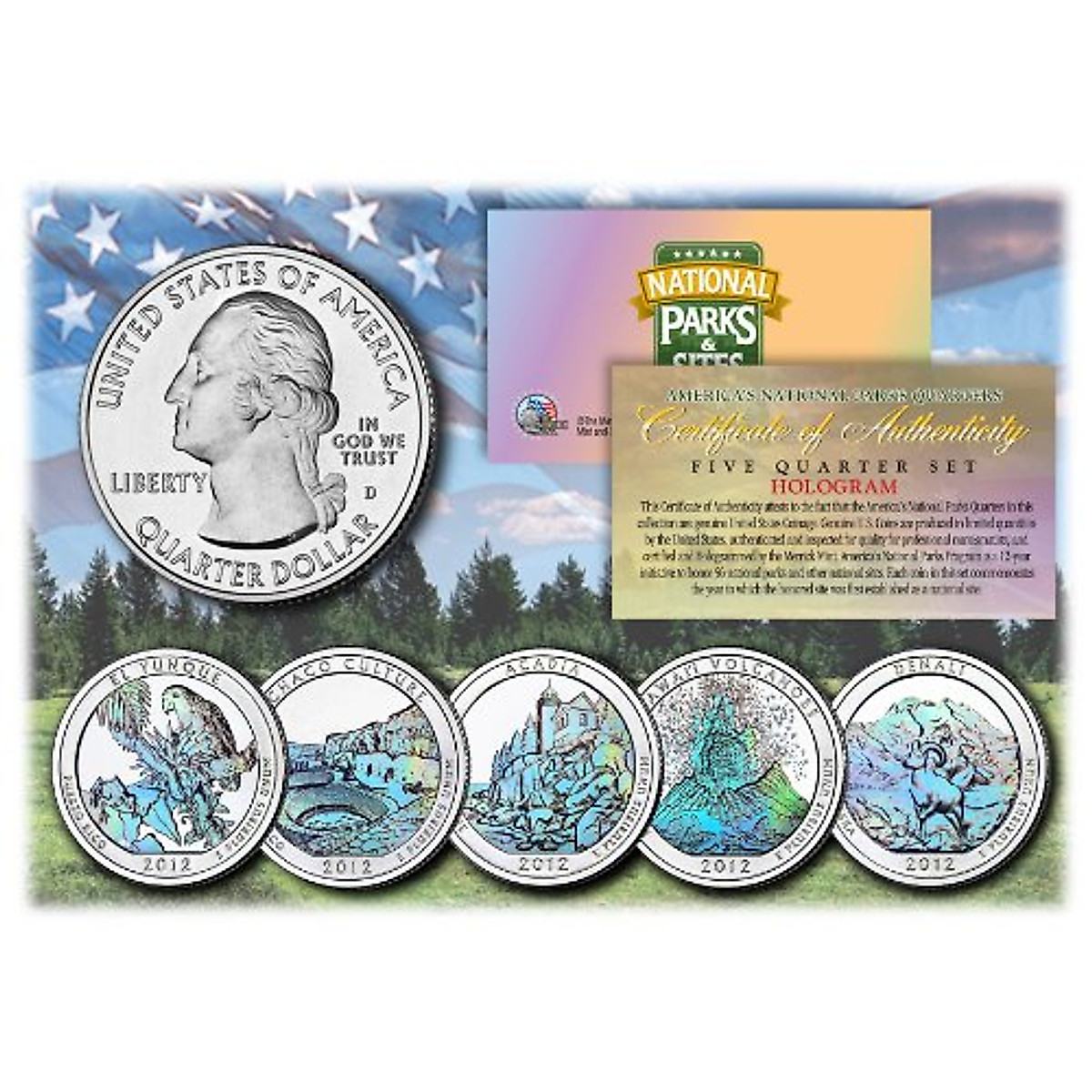 2012 America The Beautiful HOLOGRAM Quarters U.S. Parks 5-Coin Set w/Capsules