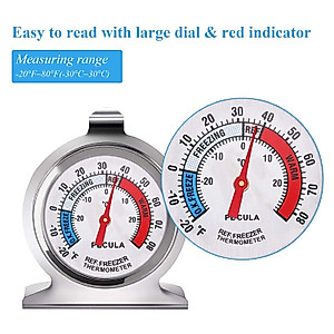 2PACK Refrigerator Thermometer, -30-30 deg C/-20-80 deg F, Classic Fridge Thermometer Large Dial with Red Indicator Thermometer for Freezer Refrigerator Cooler
