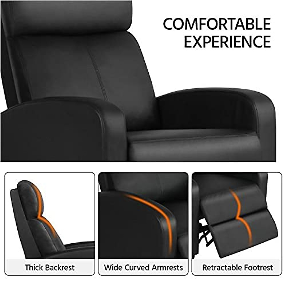 Yaheetech 2-Seat Reclining Chair Leather Recliner Sofa Modern Chaise Couch Lounger Sofa for Living Room Home Theater Black