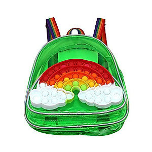 Domingbub Fidget Clear Backpack, Pop-On-It Small Backpack with Rainbow Clouds, Girls Fidget Backpack for School Travel (Green, Transparent)