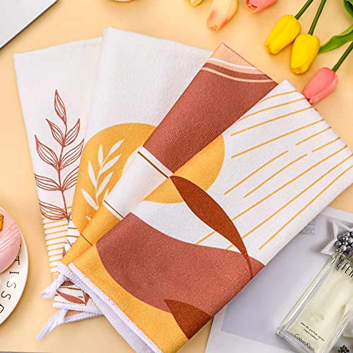 Frienda 4 Pieces Leaves Kitchen Towels 16 x 24 Inch Dish Towels Bathroom Hand Towels Set Absorbent Hand Drying Cloth Hand Towels for Kitchen Bathroom (Casual Style)