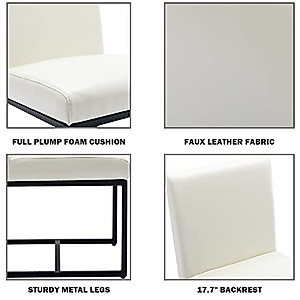 RIVOVA Upholstered Dining Chairs Set of 2, Modern Kitchen Chairs PU Leather Armless Side Chairs with Metal Legs for Kitchen, Living Room, White