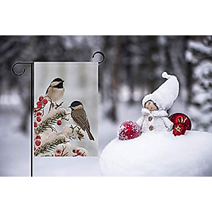 ALAZA Double Sided White Black Tow Cute Chickadees in Winter Snow Polyester Garden Flag Banner 12 x 18 Inch for Outdoor Home Garden Flower Pot Decor