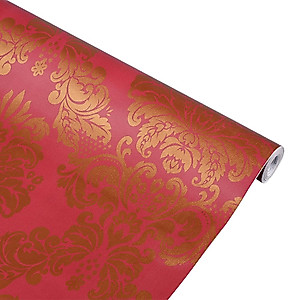 Yifely Red Golden Damask Self-Adhesive Shelf Drawer Liner PVC Furniture Paper 45x300cm