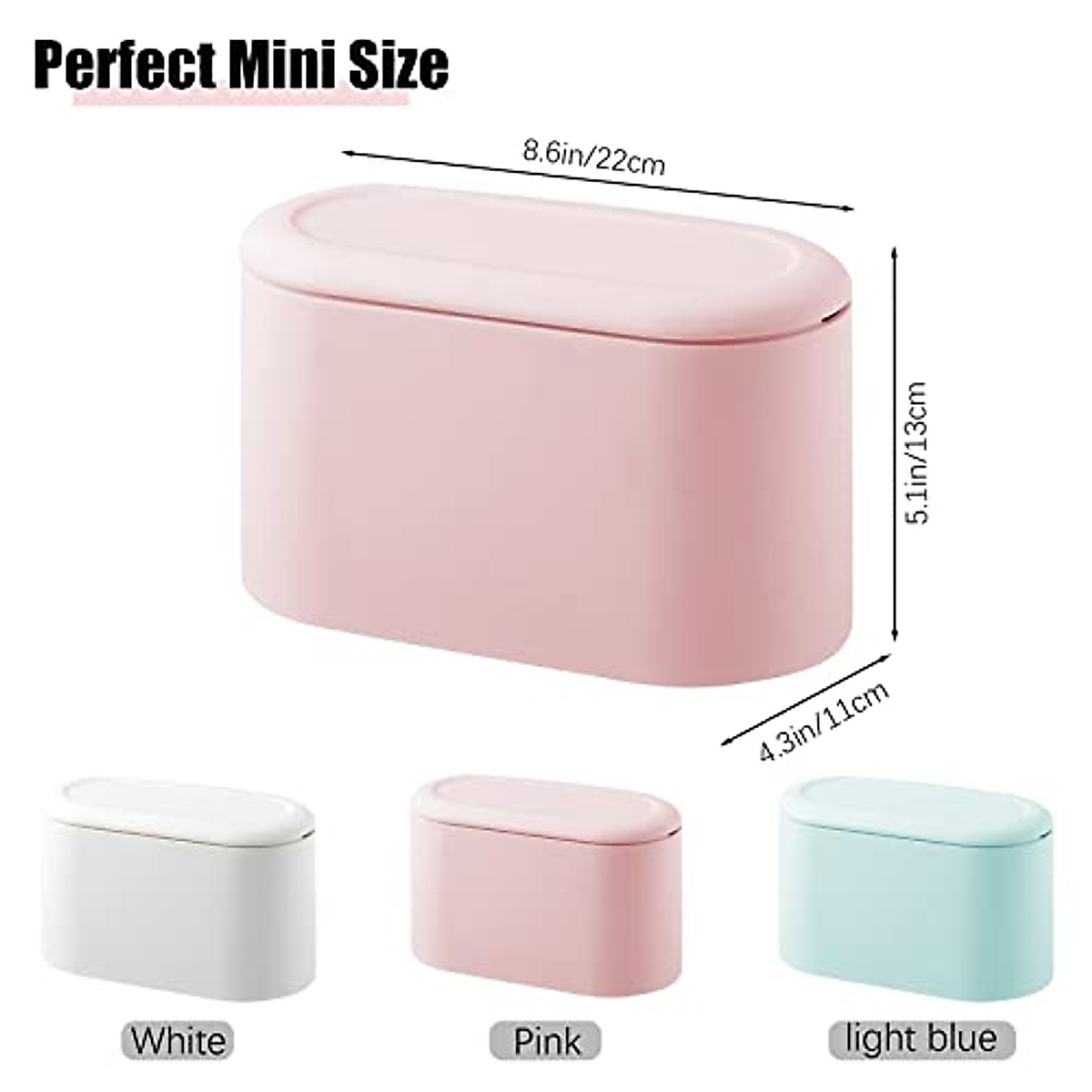 SHAIDOJIO Mini Trash Can, Desktop Wastebasket with Lid, Removable Small Garbage Can, Pop Up Tiny Countertop Trash Bin for Desk Office, Bedroom, Bathroom, Vanity, Coffee Bar Tabletop (Pink)