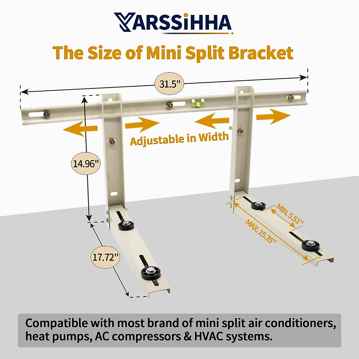 Yarssihha Mini Split Wall Mounting Bracket for Universal 7000-24000 BTU Ductless Air Conditioners Heat Pumps, Outdoor Heavy Duty Adjustable Wall Mount AC Bracket, Max Load: 260LBS