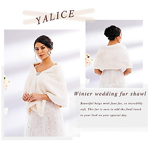 Yalice Wedding Faux Fur Shawl and Wrap Bridal Fur Stole Cape Fur Scarf for Bride and Bridesmaids (Beige)
