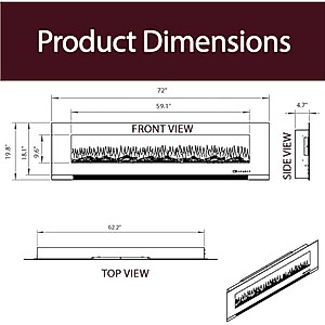 Cambridge 72 Inch Wall Mount Electric Fireplace Heater with Remote Control, Multicolor Flames, and Driftwood Log Display for Indoor Use in Living Room, Bedroom, Home Office, Black