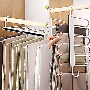WudTus Pants Hangers Space Saving,2 Pack Closet Clothes Storage Organizer Clothes Hanger,6 Tier Non Slip Folding Stainless Steel Pants Skirt Magic Hangers for Scarf Jeans Trousers Ties Towels Leggings