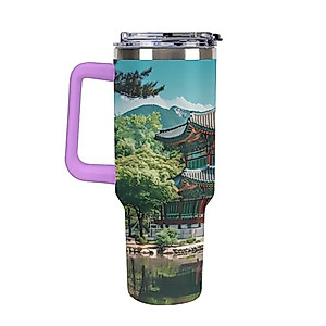 Korean Architecture Palace of Koreas Insulated Tumbler with Lid And Straw Stainless Steel Travel Coffee Mug 40oz Violet-style